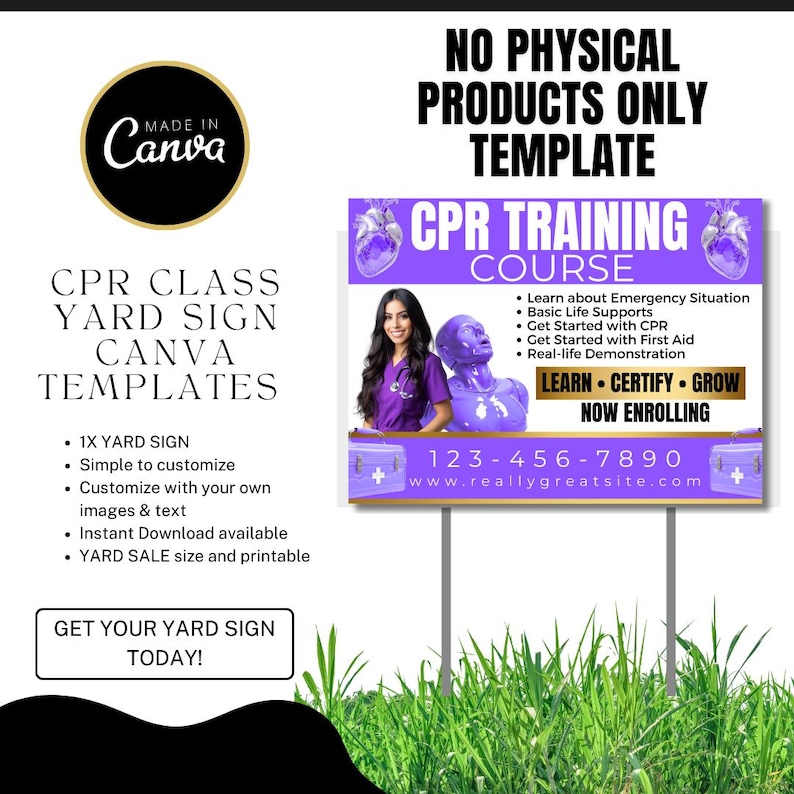 CPR Class Yard Sign Template | CPR & First Aid Training Canva Sign ...
