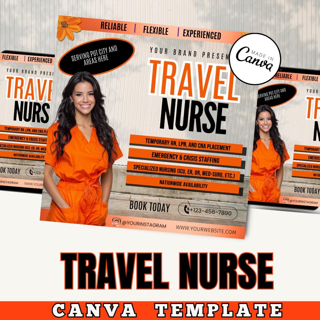 Travel Nurse Service Flyer Canva Template - Editable Nursing Agency ...