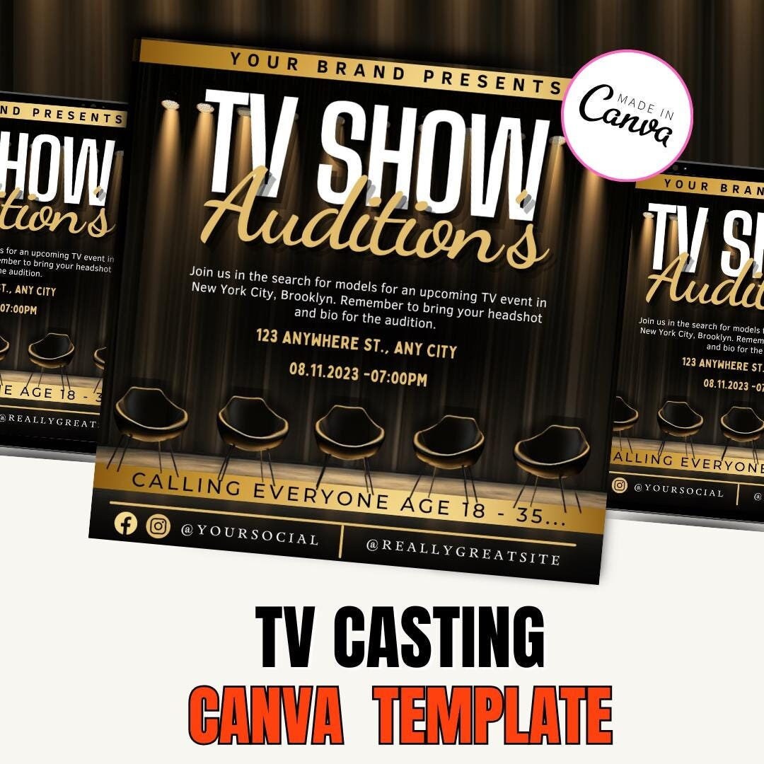 TV AUDITION Casting Call Flyer Canva Template /podcast Show / Audition ...