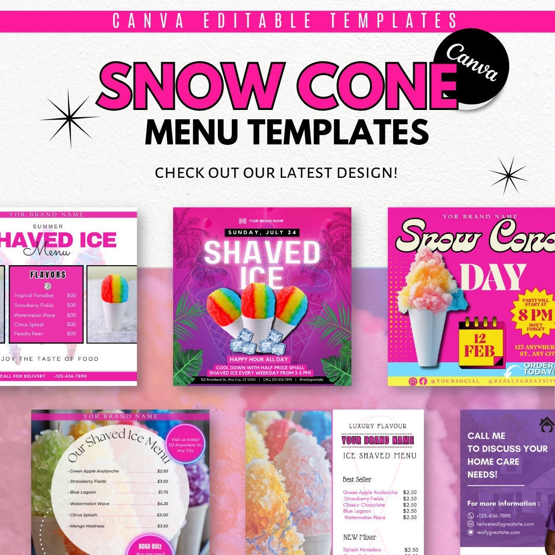 Shaved Ice Menu Template / Snow Cone Menu Template / Food Menu / Canva ...