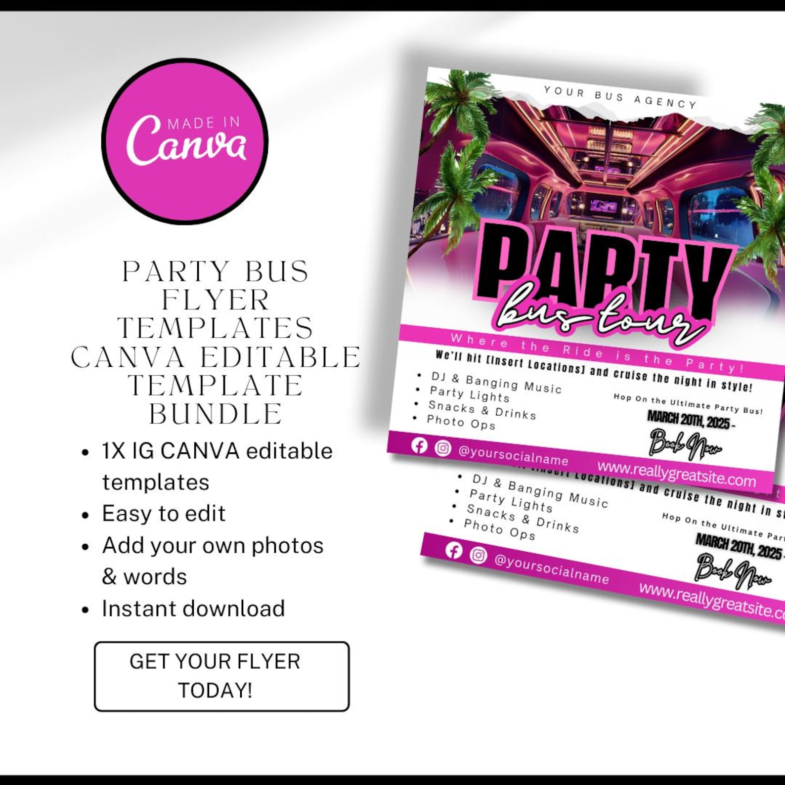Party Bus Flyer Template / Shuttle Bus Template / Travel Agent / Travel ...