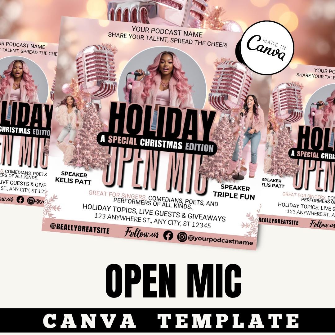 Holiday Open Mic Flyer Template | Christmas Event Canva Template ...