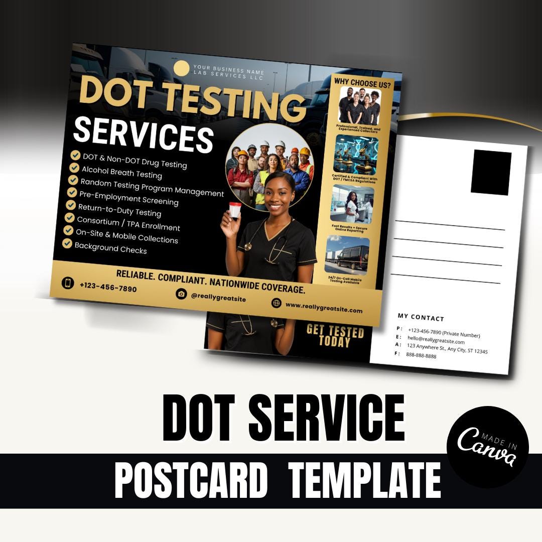 DOT Testing Consortium Postcard Flyer Canva / DIY Drug Lab Service ...