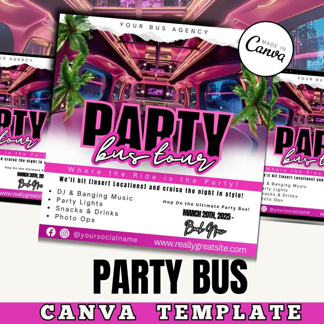 Party Bus Flyer Template / Shuttle Bus Template / Travel Agent / Travel ...