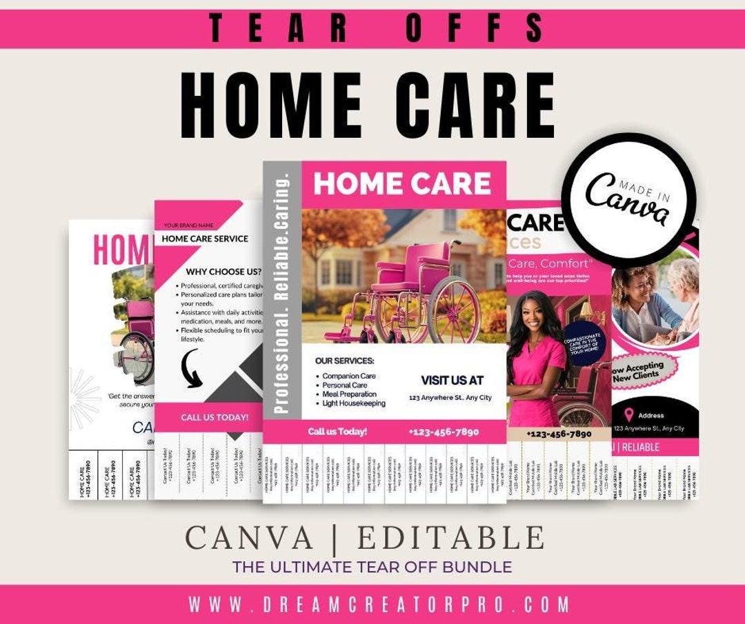 Home Care Service Tear off Flyer / DIY Home Care Service / Caregiver ...