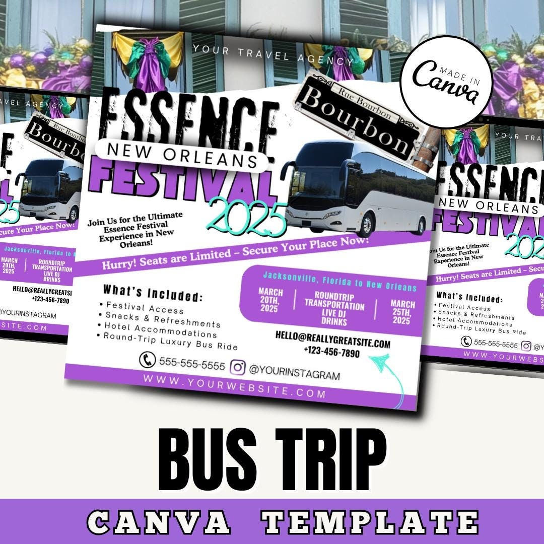 Essence Festival Bus Tour / Travel Agent Canva / Travel Agent / New ...