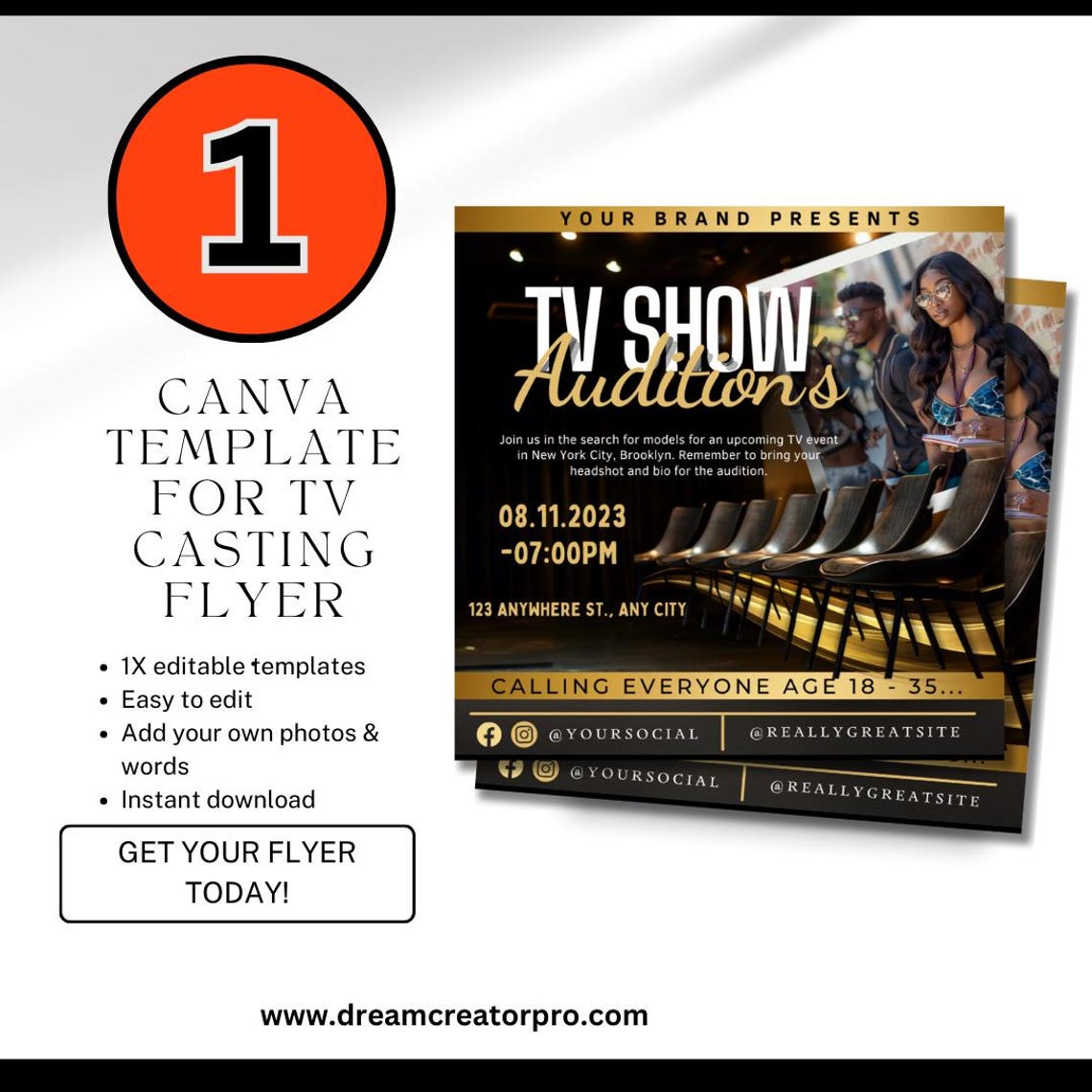 TV AUDITION Casting Call Flyer Canva Template / Podcast Show / Audition ...
