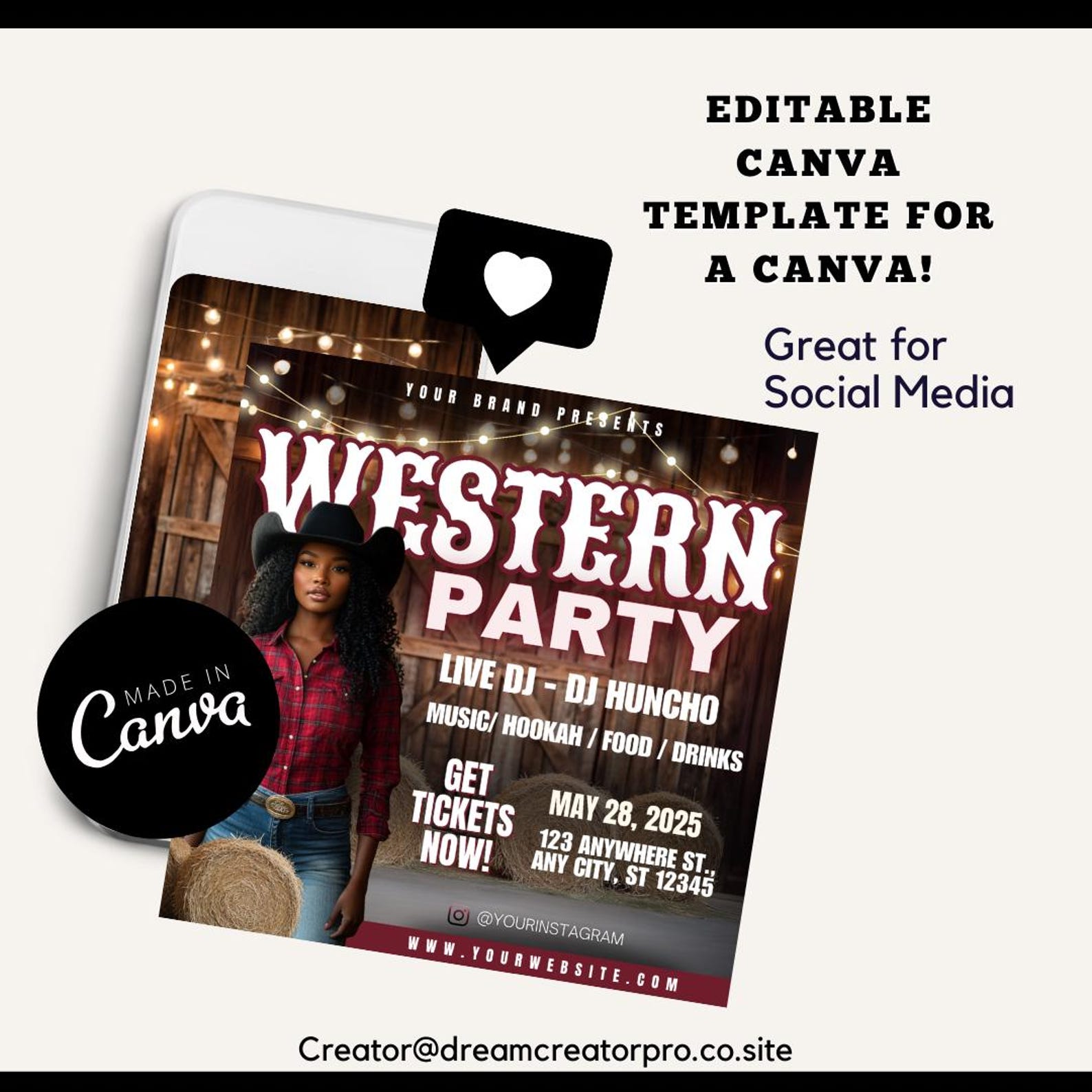 Western Night Party Flyer Template, Party Flyer, Club Flyer, Canva ...