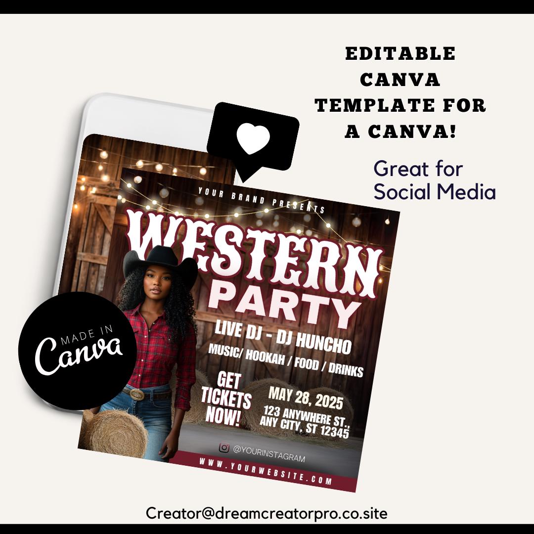 Western Night Party Flyer Template, Party Flyer, Club Flyer, Canva ...