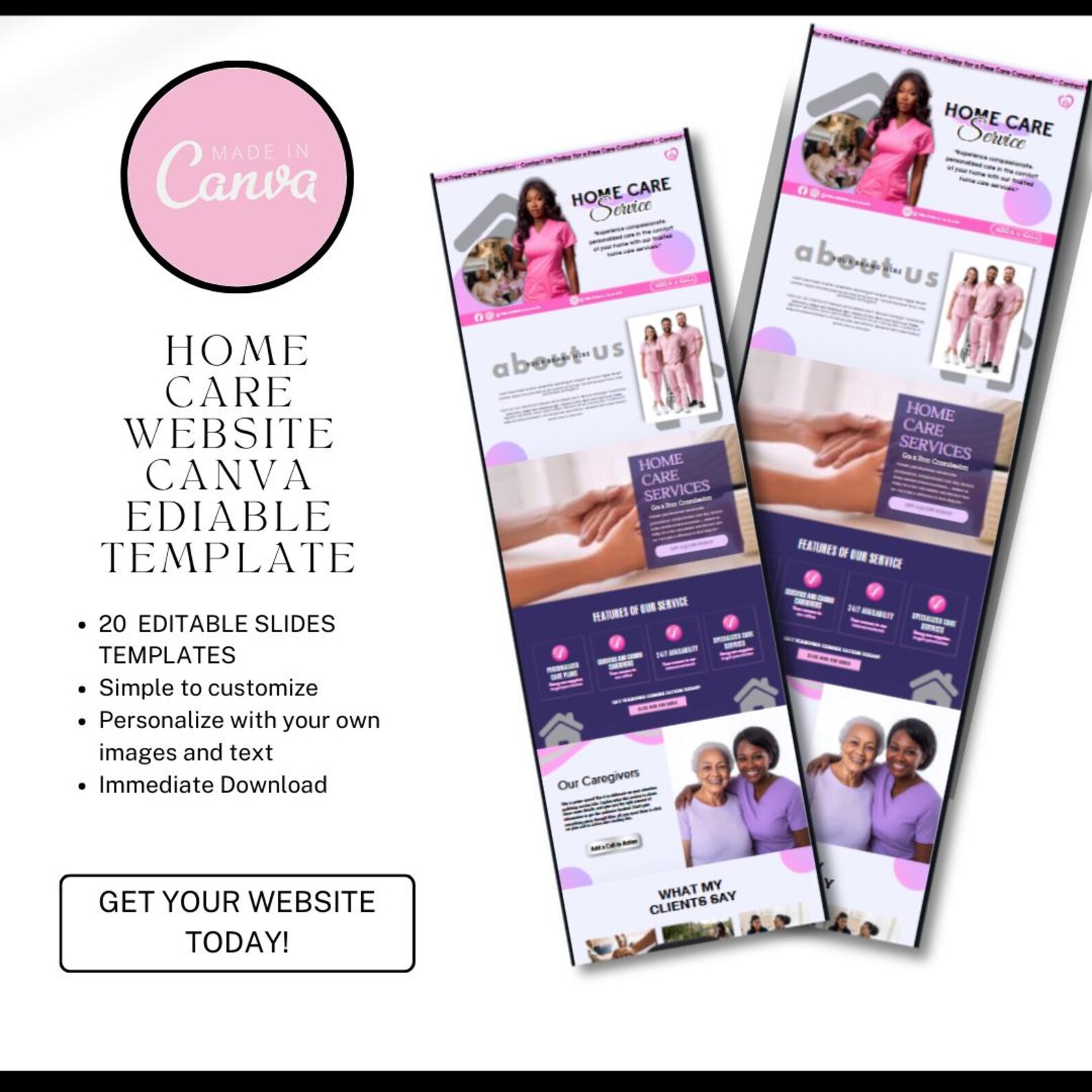 Home Care Service Website / DIY Home Care Service Website / Pink Home ...