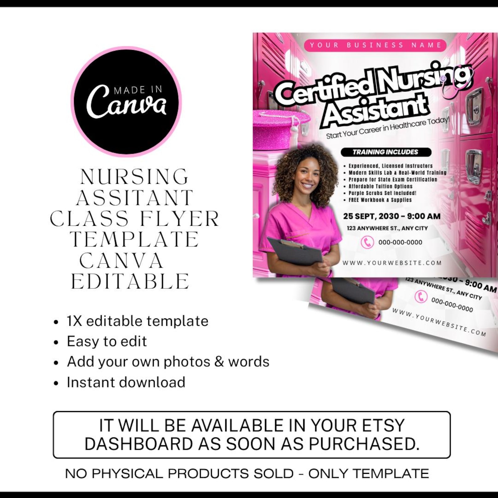 Nursing Assistant Class Flyer Template | CNA Training Canva IG Post ...