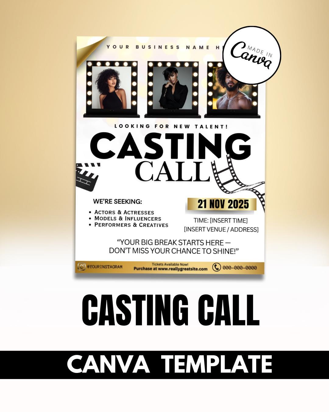 Casting Call Flyer Template | Editable Canva Audition Flyer | Acting ...