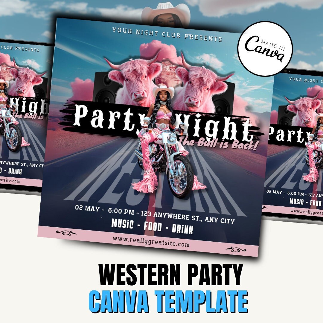 Western Night Party Flyer Template, Party Flyer, Club Flyer, Canva ...