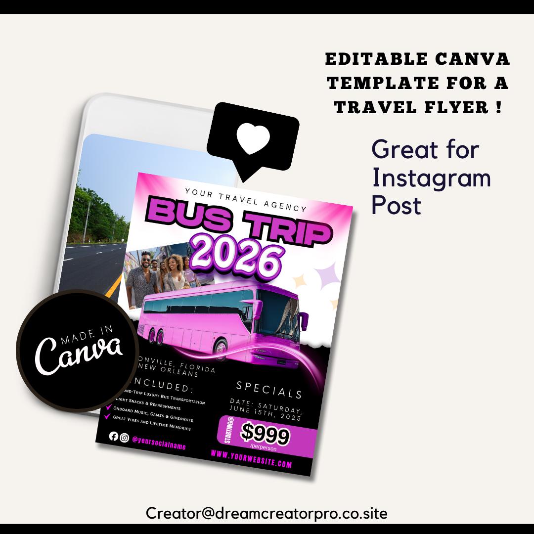 Bus Trip Flyer Template | Travel Event Canva Template | Editable 4x5 ...