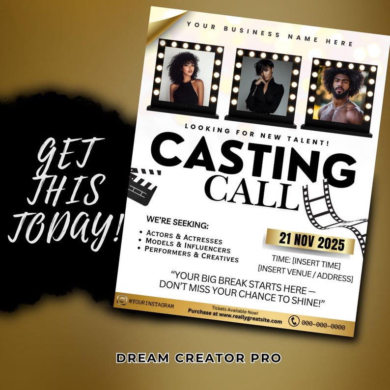 Casting Call Flyer Template | Editable Canva Audition Flyer | Acting ...