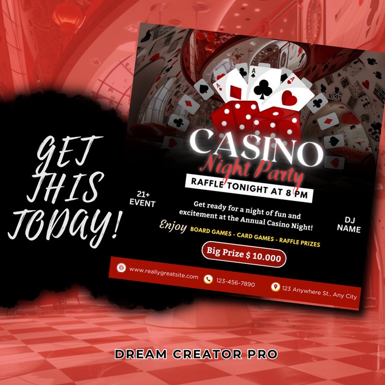 Game Night Flyer / Casino / Casino Party / Casino Night / Slot Machines ...