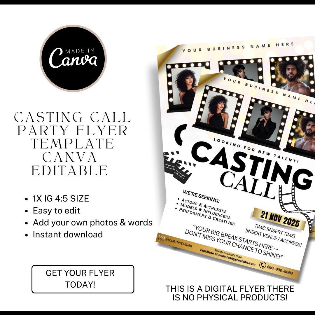 Casting Call Flyer Template | Editable Canva Audition Flyer | Acting ...
