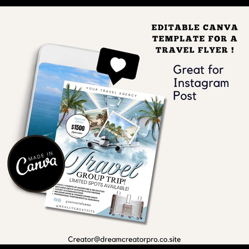Group Trip Travel Canva Template Bundle | Editable Flyers, Instagram ...