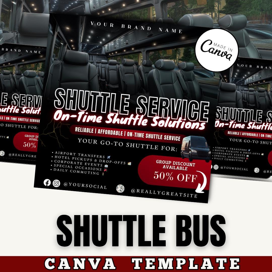 Shuttle Bus Flyer Template | Editable Canva Transportation Service ...