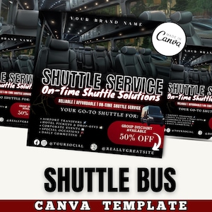 Shuttle Bus Flyer Template | Editable Canva Transportation Service ...
