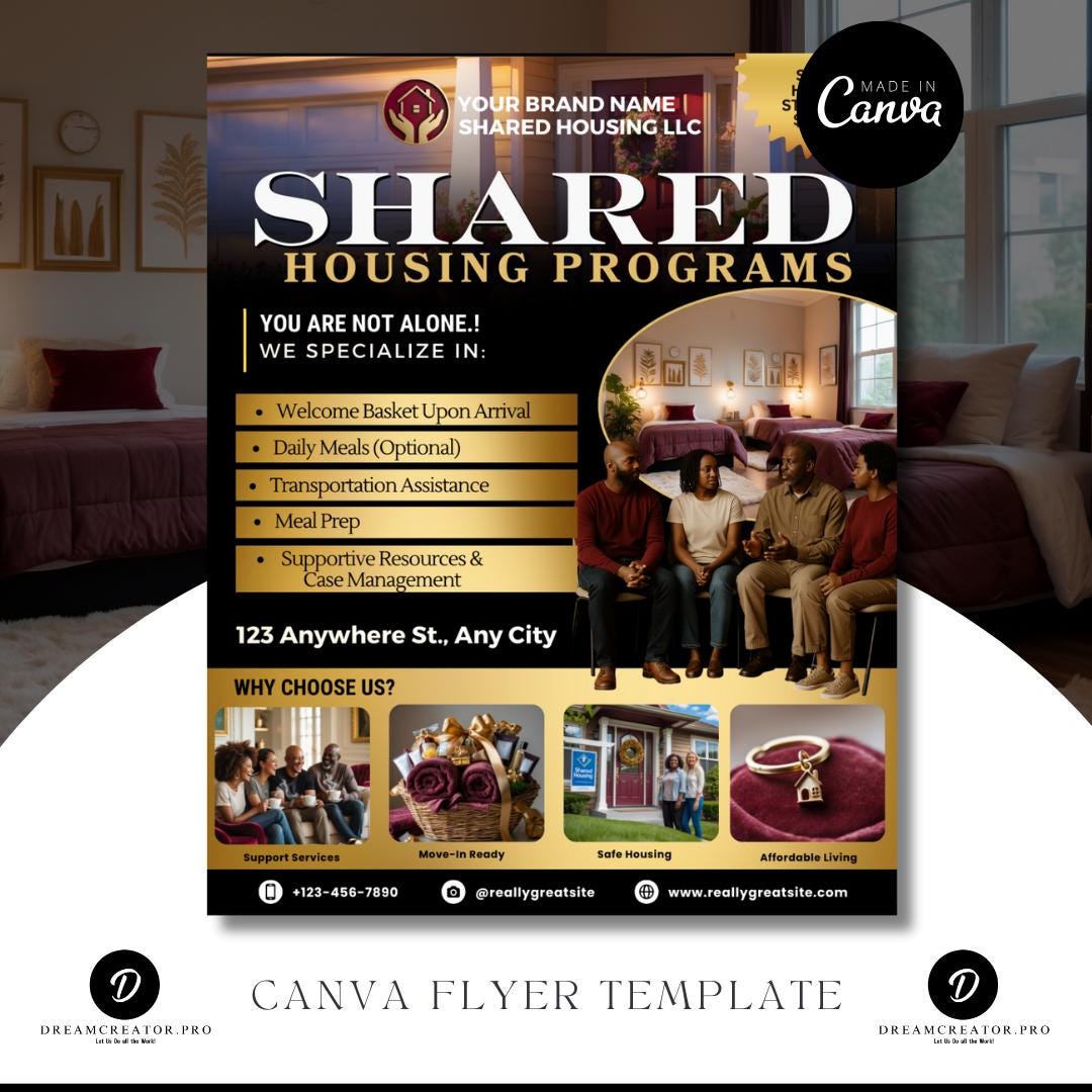 Shared Housing Flyer Template | Affordable Living Canva Flyer ...