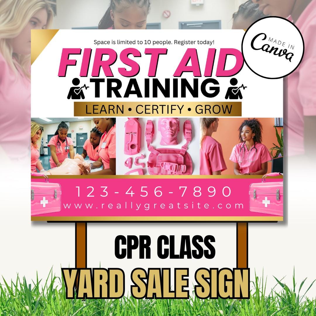 CPR Class Yard Sign Template | CPR & First Aid Training Canva Sign ...
