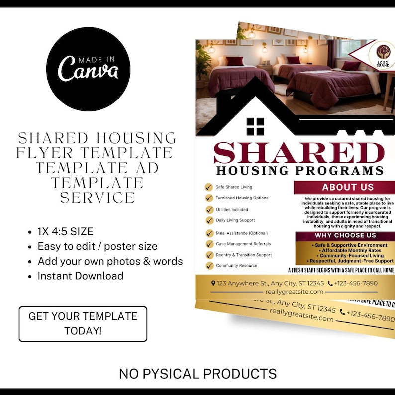 Shared Housing Flyer Template | Affordable Living Canva Flyer ...
