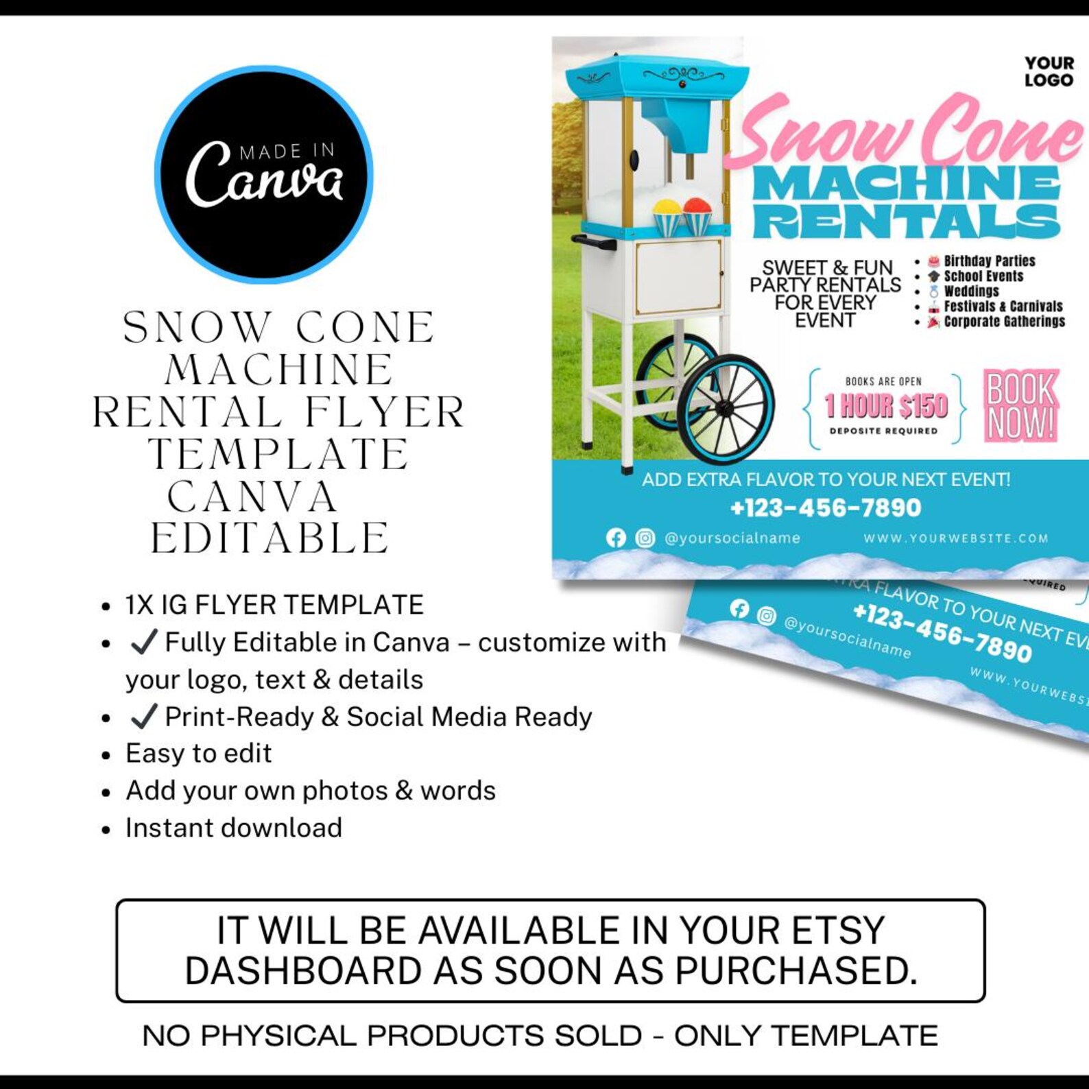 Snow Cone Machine Rental Flyer Template | Canva Editable IG Post ...