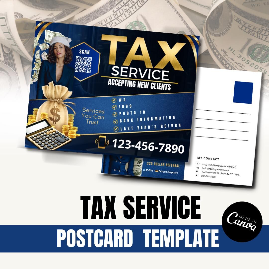 Tax Service Postcard Template - Editable Canva Design - Printable ...