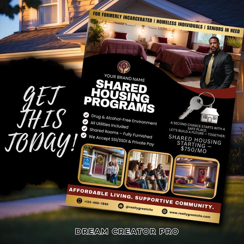 Shared Housing Flyer Template | Affordable Living Canva Flyer ...