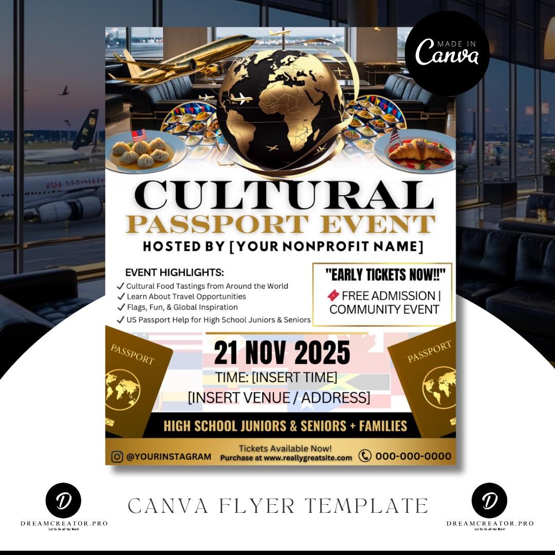 Cultural Passport Event Flyer Template | Editable Canva Travel ...