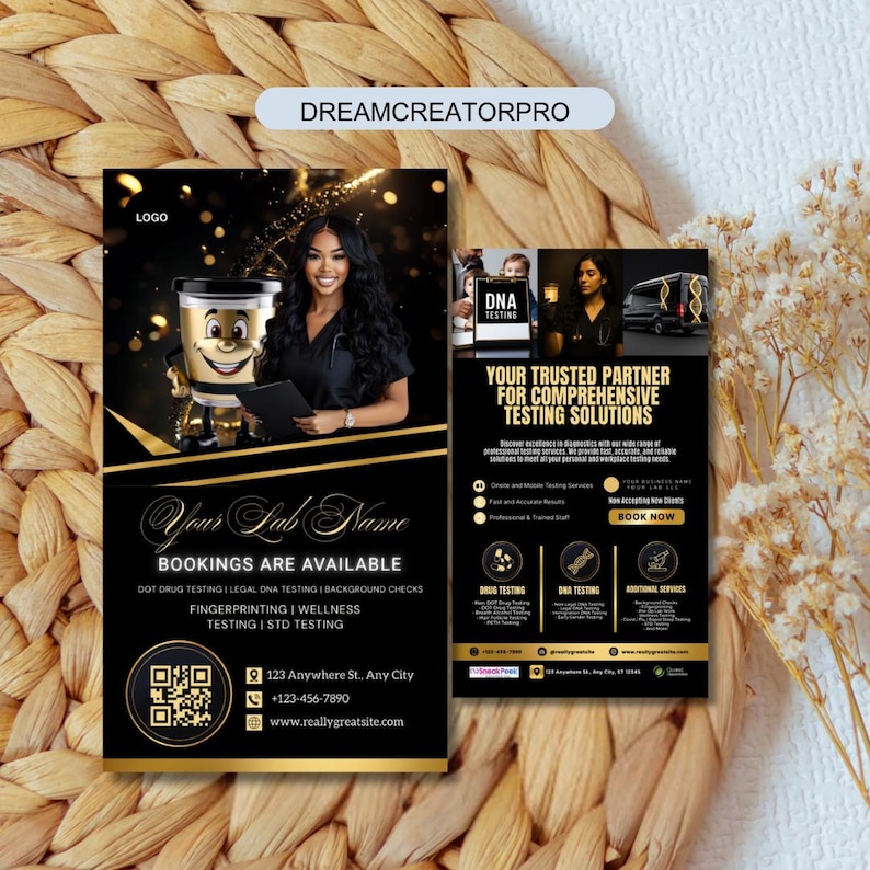 Mobile Lab Business Cards Template / DIY Medical Service Flyer/ DNA ...