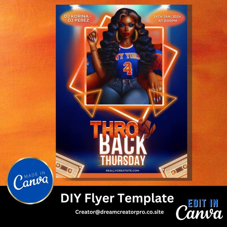 Throwback Animated Editable Club Flyer Template for Canva, DIY Event ...