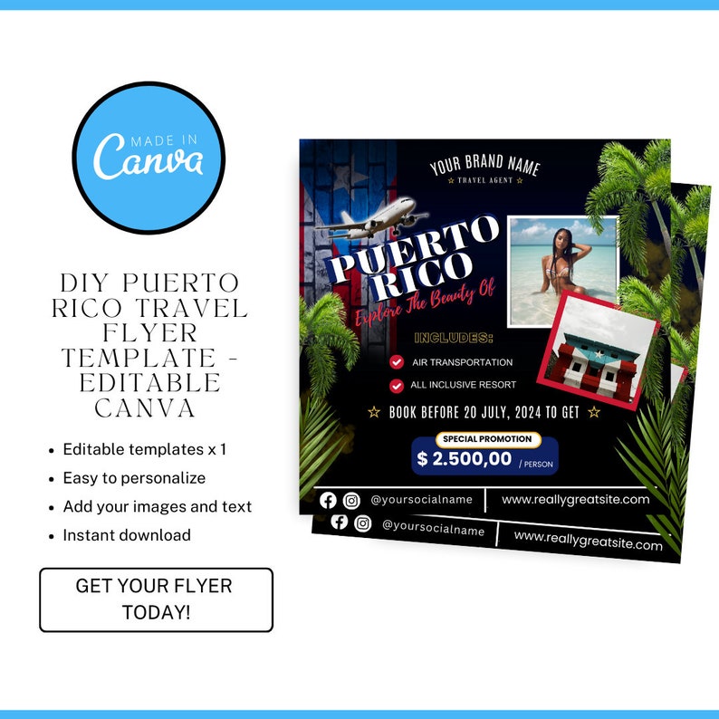 Puerto Rico Travel Flyer Template / Travel Agent Canva / Travel Agent ...