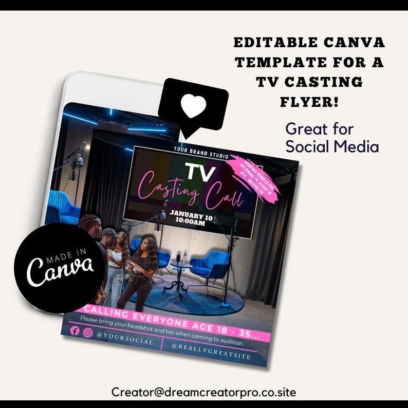 TV AUDITION Casting Call Flyer Canva Template /podcast Show / Audition ...