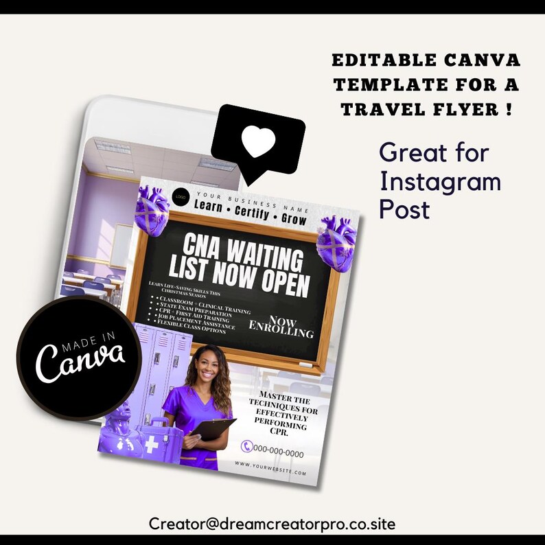 Certified Nursing Assistant Flyer | CNA School Canva Template | Nursing ...