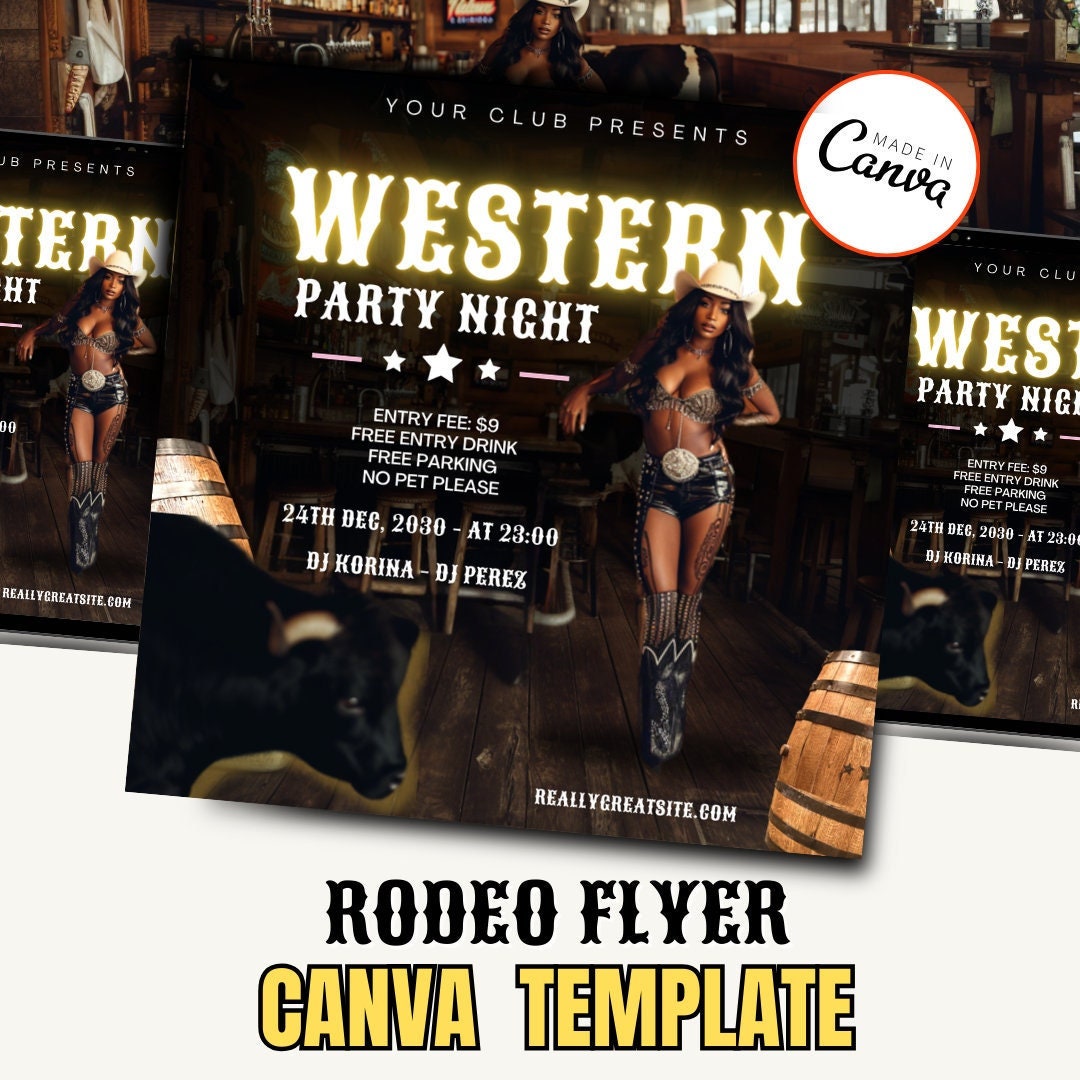 Western Night Party Flyer Template, Party Flyer, Club Flyer, Canva ...
