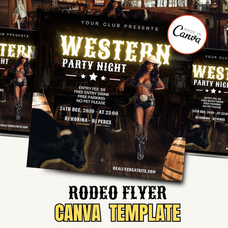 Western Night Party Flyer Template, Party Flyer, Club Flyer, Canva ...