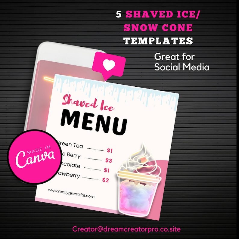 Shaved Ice Menu Template / Snow Cone Menu Template / Food Menu / Canva ...