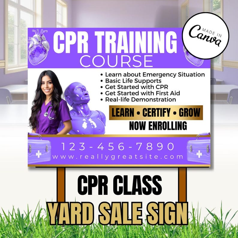 CPR Class Yard Sign Template | CPR & First Aid Training Canva Sign ...