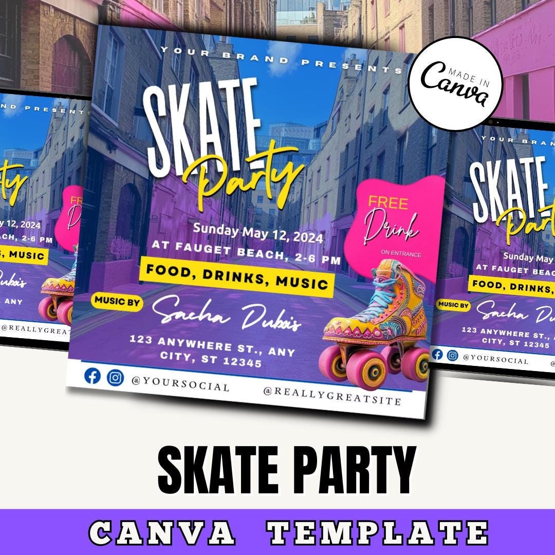 Skate Party Flyer Template / Party Flyer / Club Flyer / Canva Flyer ...