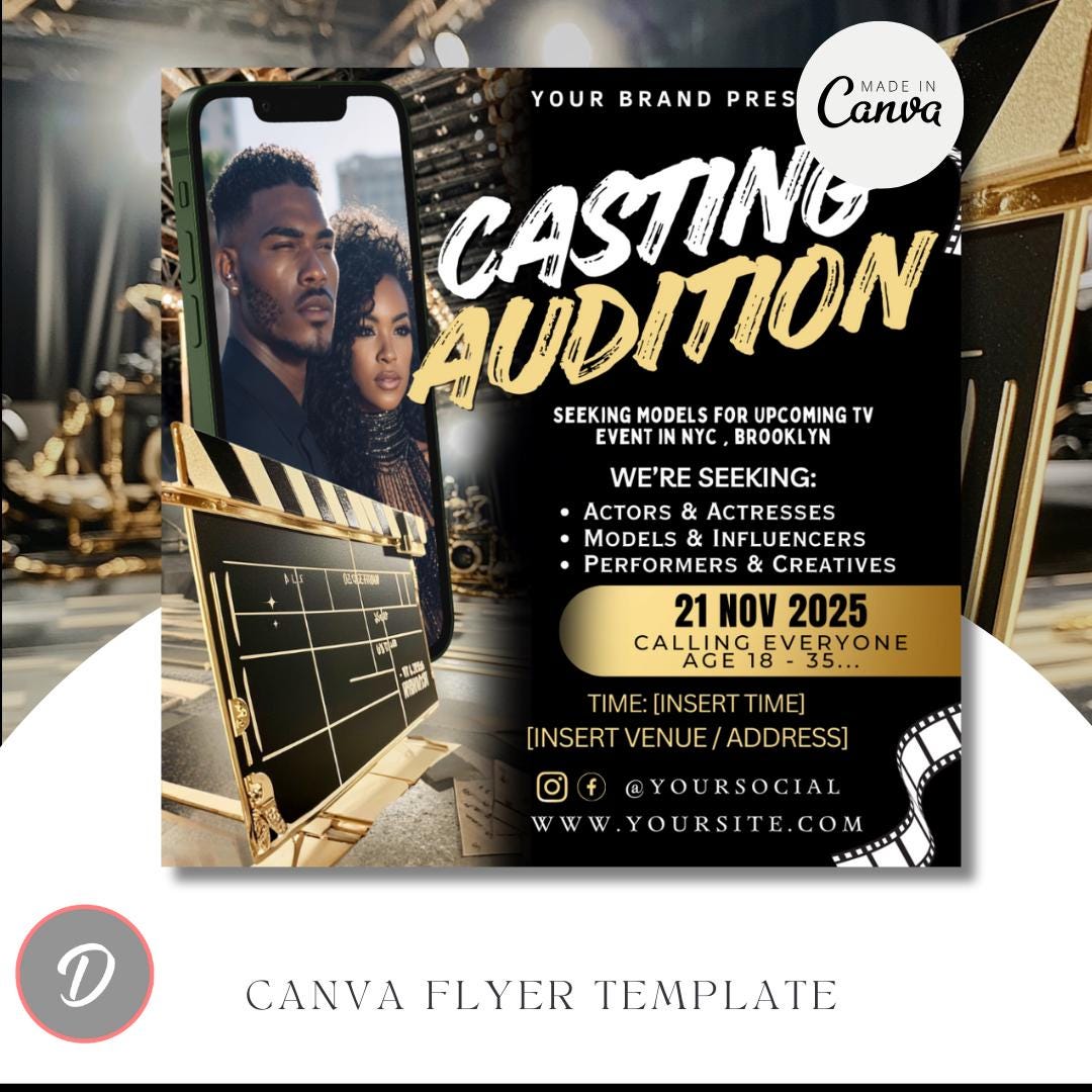 Casting Call TV AUDITION Flyer Canva Template / Casting Call / Audition ...