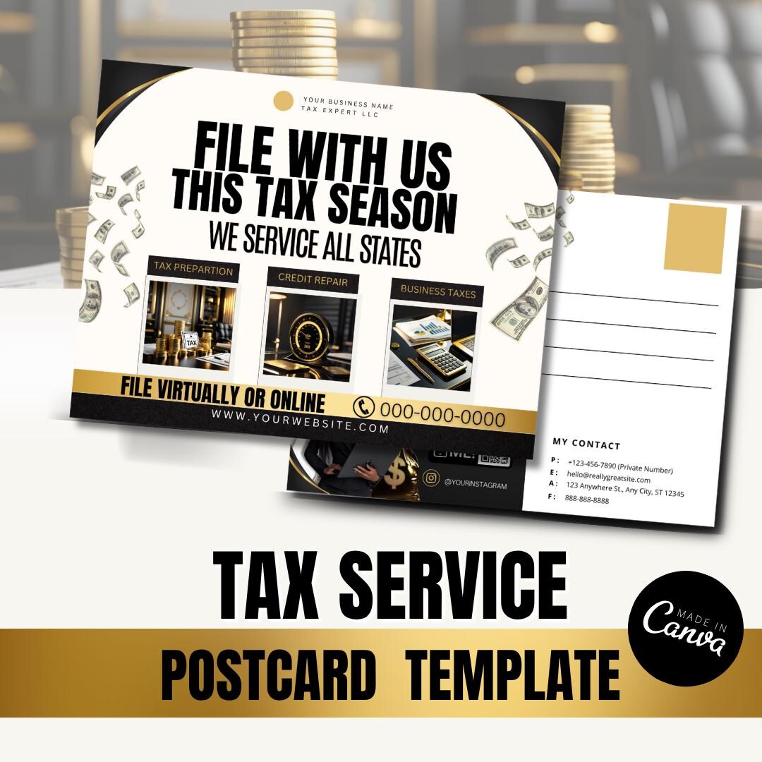 Tax Service Postcard Template | Editable Canva Template | Printable ...