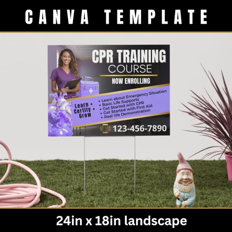 CPR Class Yard Sign Template | CPR & First Aid Training Canva Sign ...