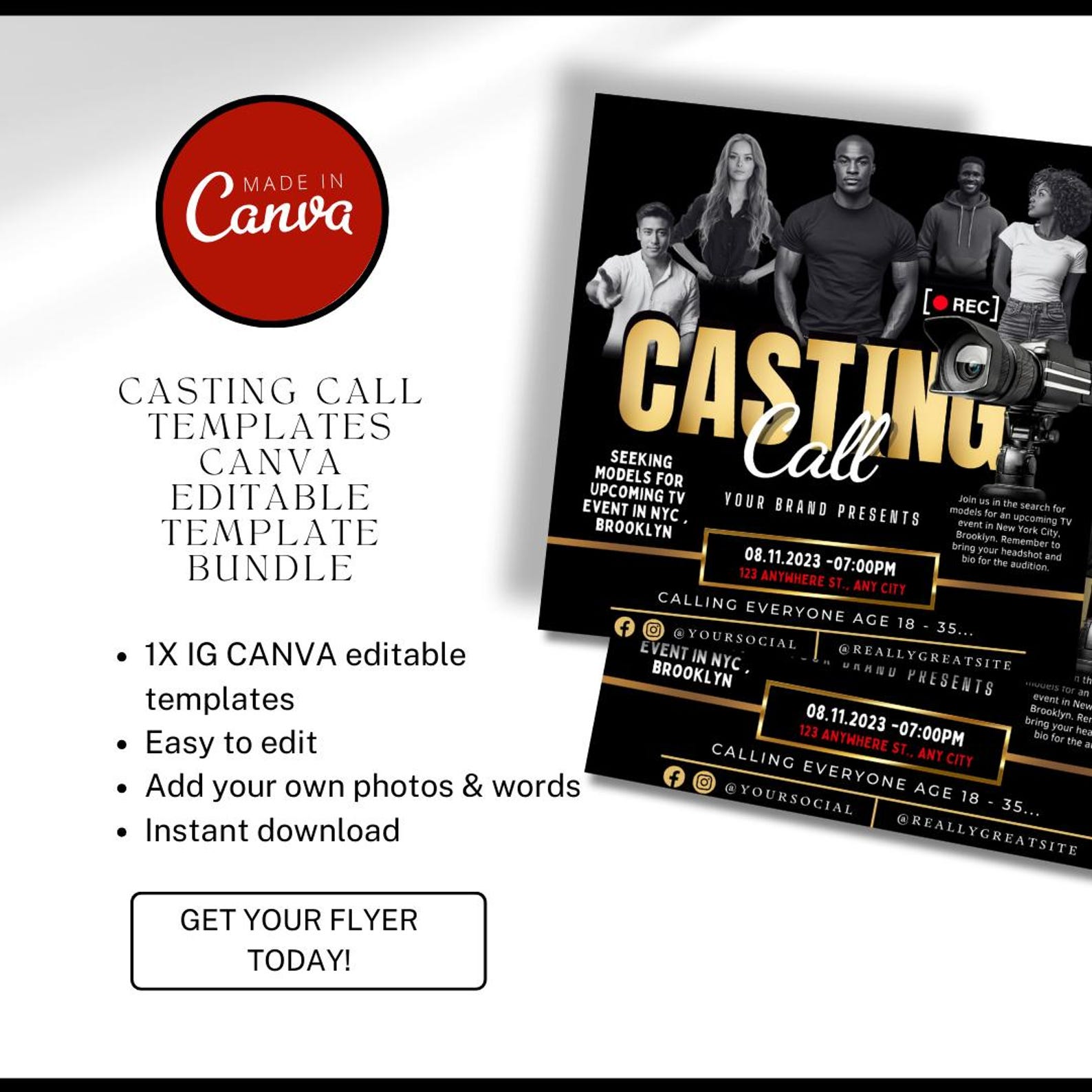 Casting Call TV AUDITION Flyer Canva Template / Casting Call / Audition ...