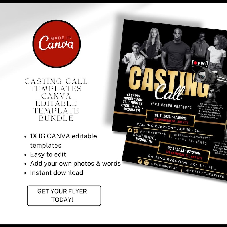 Casting Call TV AUDITION Flyer Canva Template / Casting Call / Audition ...