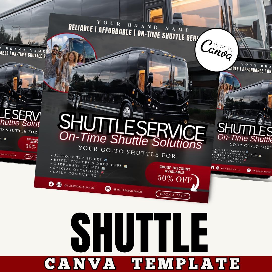Shuttle Bus Flyer Template | Editable Canva Transportation Service ...