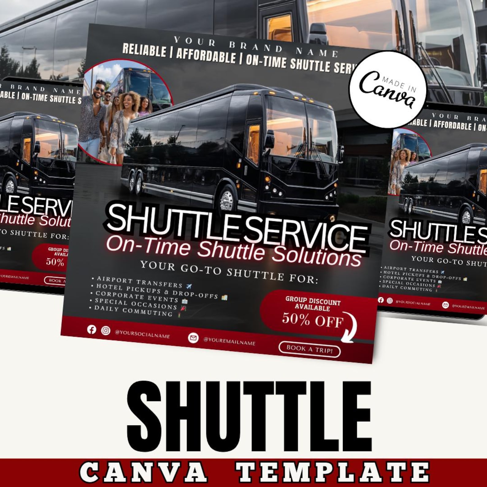 Shuttle Bus Flyer Template | Editable Canva Transportation Service ...