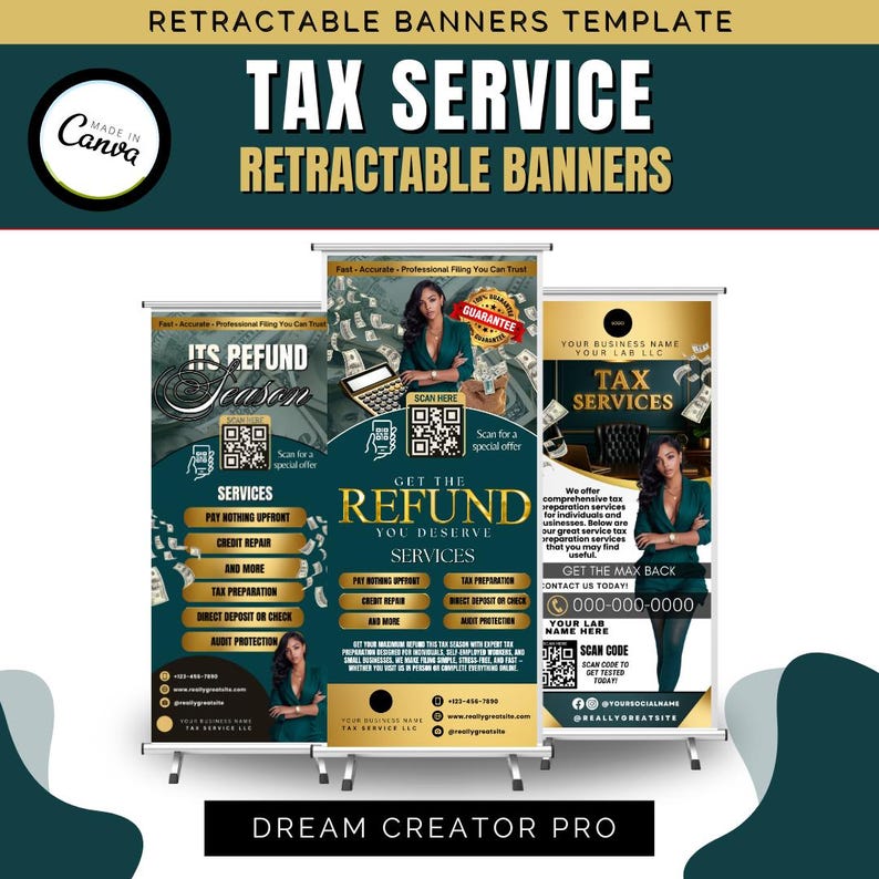 Tax Services Retractable Banner Template | Tax Prep & Refund Advance ...