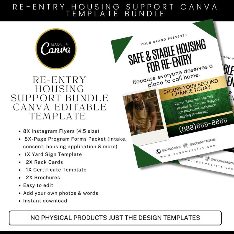 Re-entry Housing Support Canva Template Bundle | Flyers, Forms, Rack ...